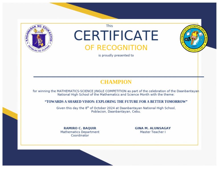 Certificate Math Jingle | PDF