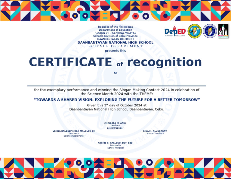 Science Month 2024 Slogan Contest Certificate | PDF