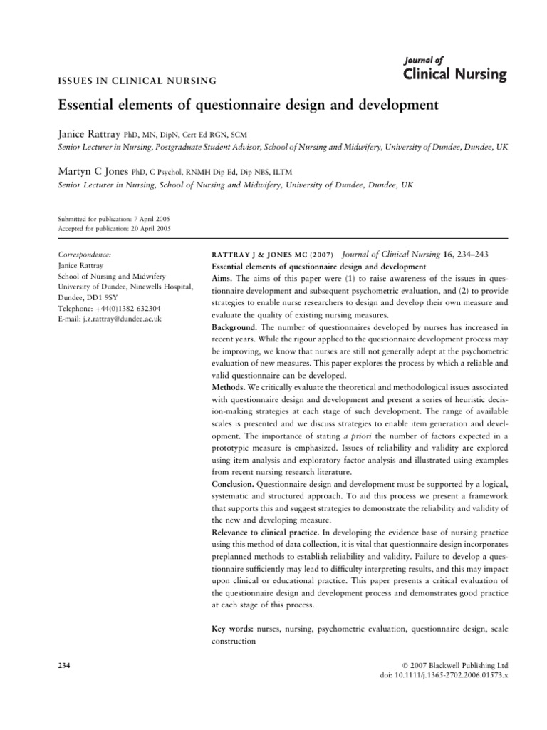 YA WEN Part - Rattray - Essential Elements of Questionnaire Design and Development | PDF ...