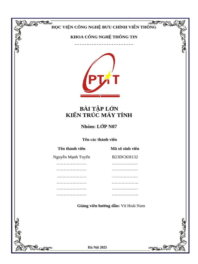 Báo cáo BTL Kiến Trúc Máy Tính PTIT Nhóm 07 | PDF