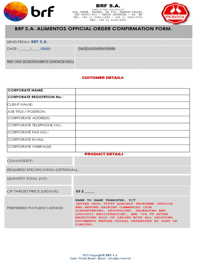 BRF S.A. - Order Form 101 | PDF