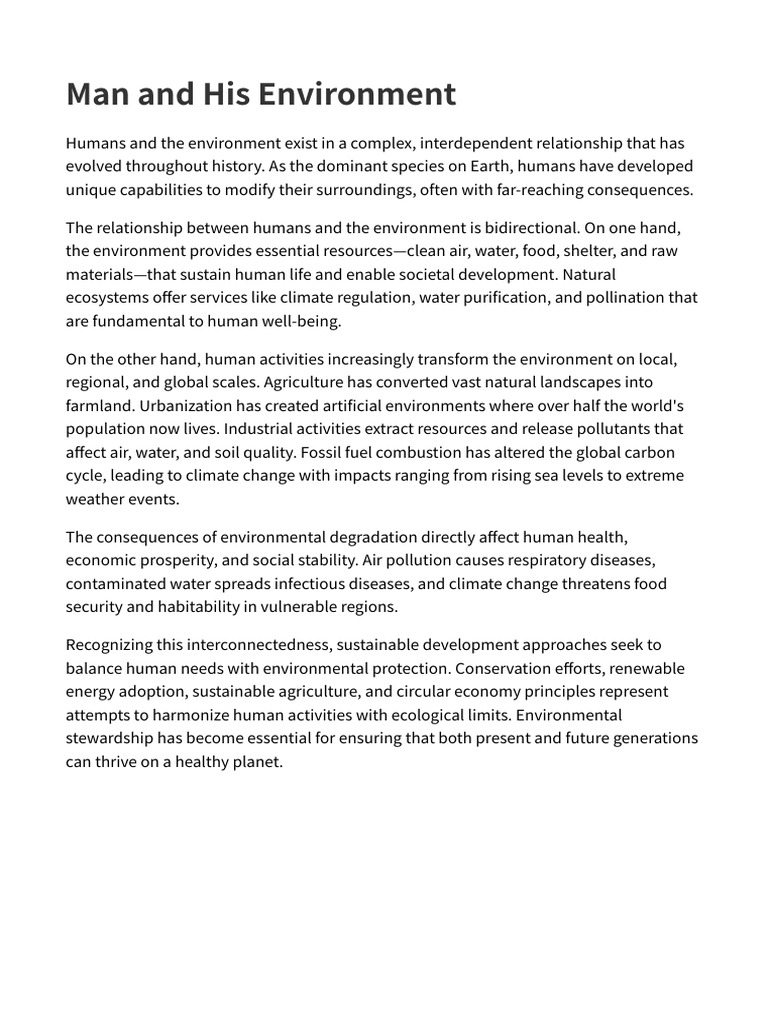 Humans and Environmental Interdependence | PDF