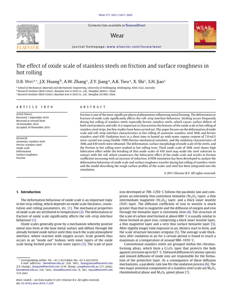 Effect of Oxide Scale of Stainless Steels On Friction and Surface Roughness in | PDF | Stainless ...