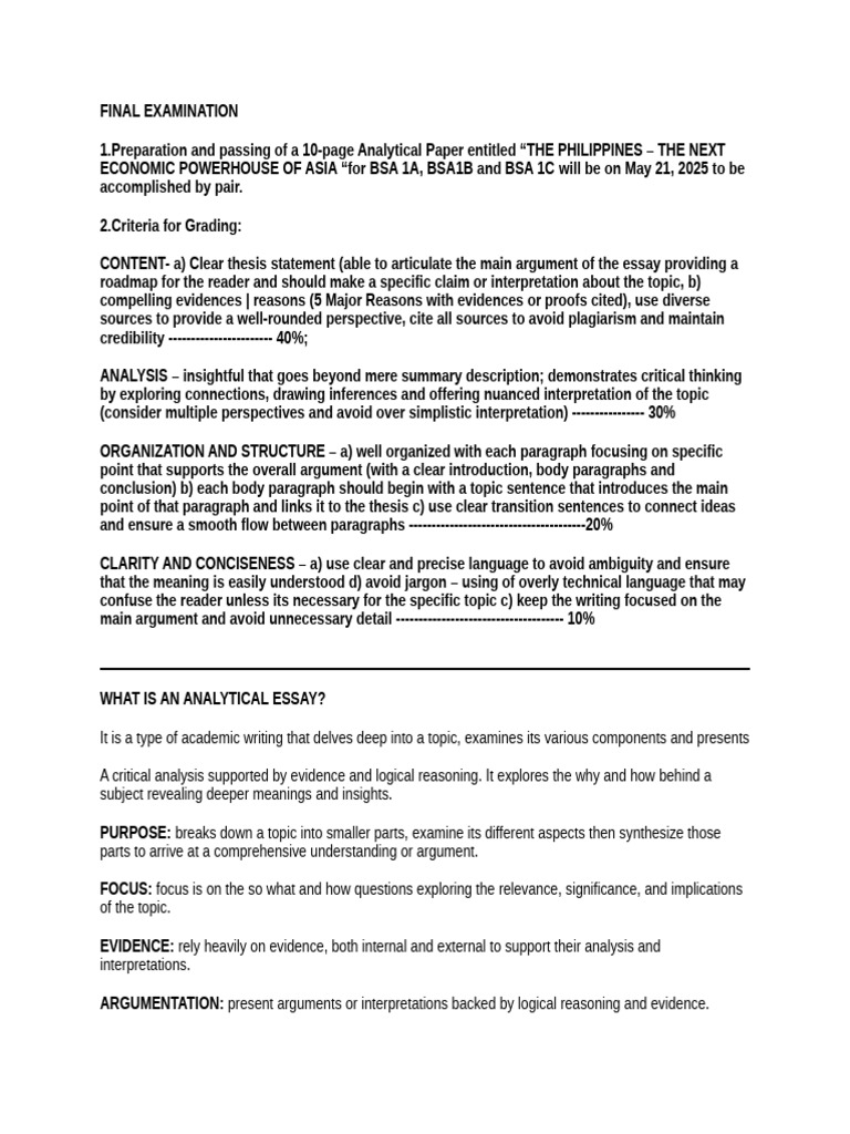 Final Exam Econ Dev 2025 BSA 1A 1C 1B | PDF | Essays | Argument