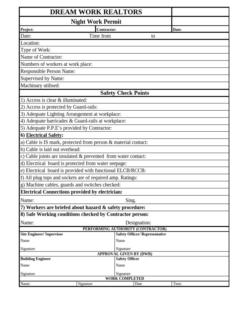 SFT528 - Night Work Permit | PDF