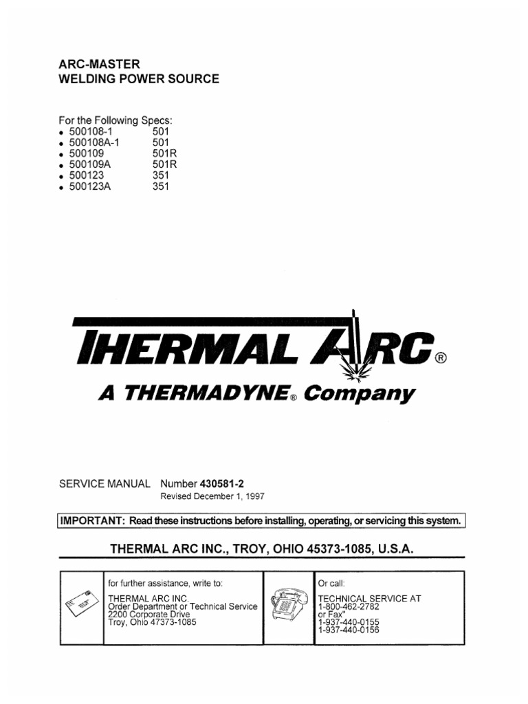 Thermal Arc Master 351 | PDF