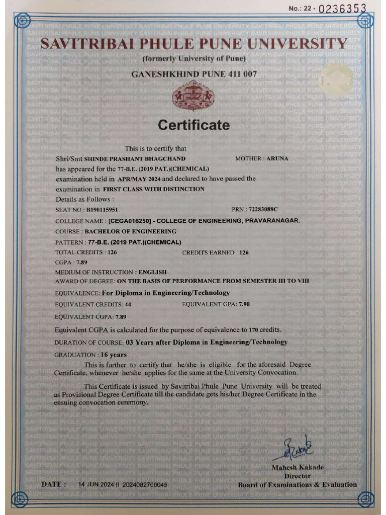 BE Certificate | PDF