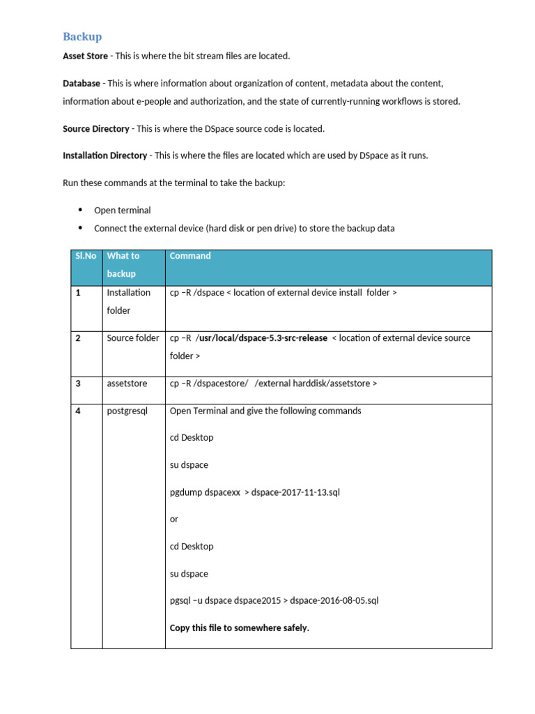 D - Space Server Backup Steps | PDF