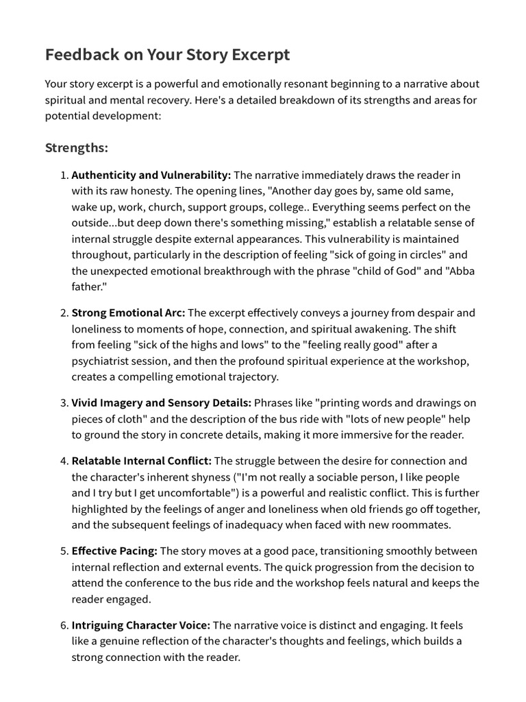 Feedback On Your Story Excerpt | PDF | Feeling | Narrative