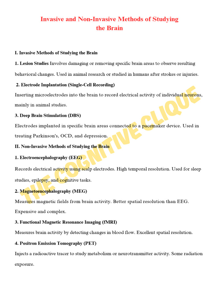 Brain Study Methods Overview | PDF