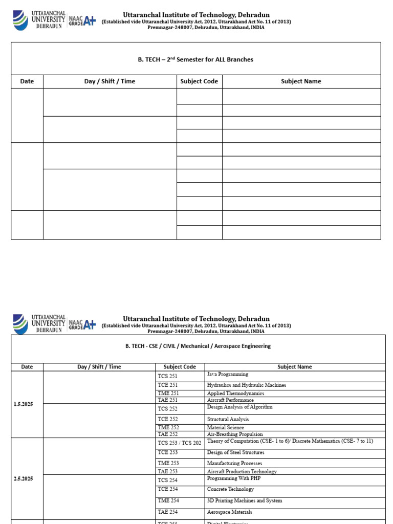 Make Up and Mid Term Examination Schedule (UG PG) (May 2025) | PDF ...
