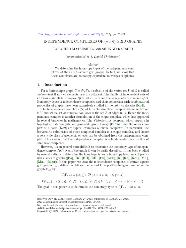 Independence Complex of (n×6) - Grid Graph | PDF | Topology | Algebraic ...