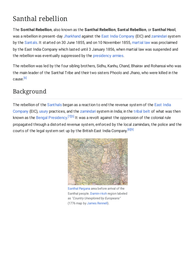 Santhal Rebellion - Wikipedia Articles | PDF