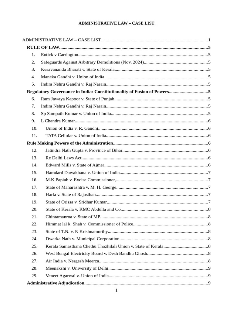 Admin Law Case List Final | PDF | Tribunal | Separation Of Powers