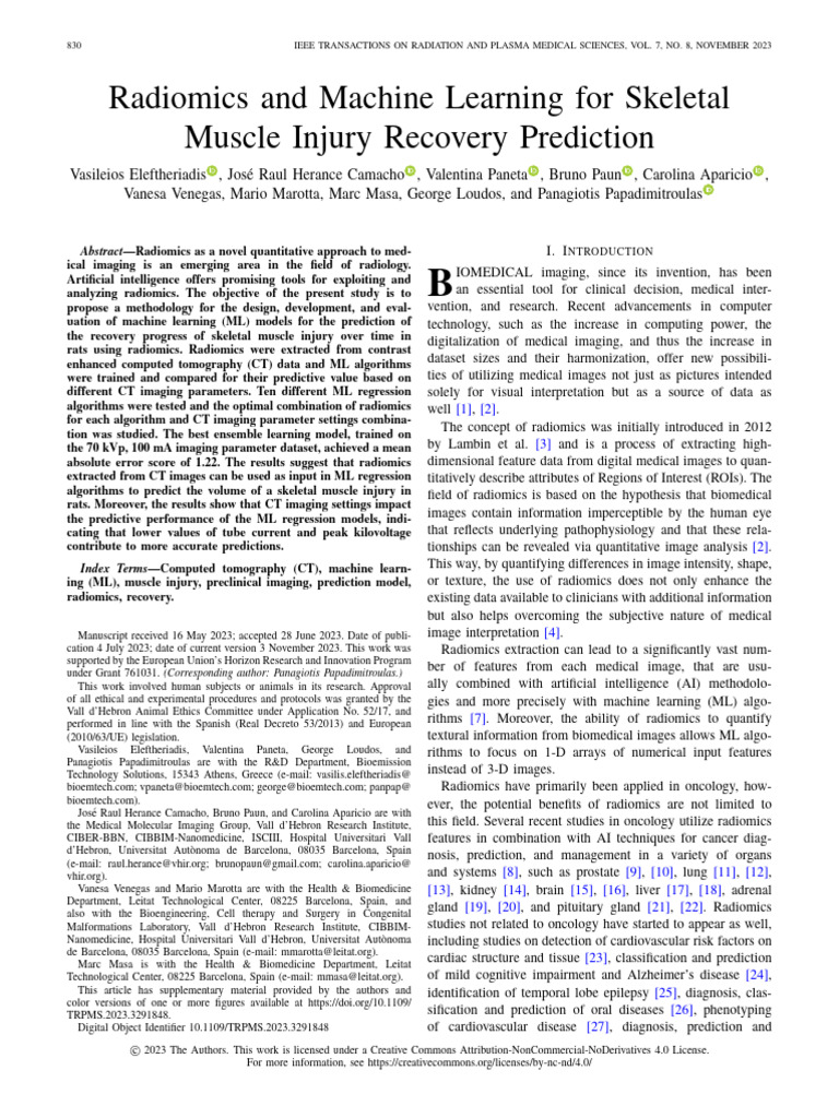 Radiomics for Muscle Injury Recovery Prediction | PDF | Dependent And ...
