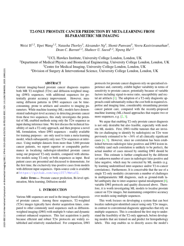 T2-Only Prostate Cancer Prediction by Meta-Learning From BI-Parametric ...