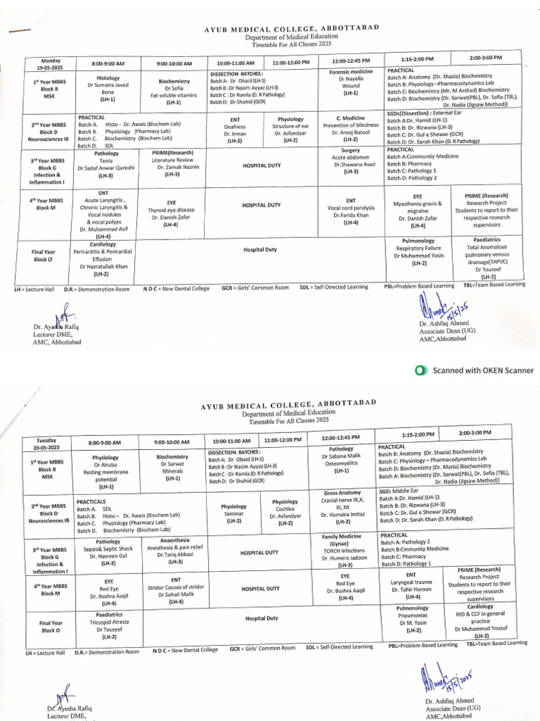Timetable 19th To 23rd May 2025 | PDF