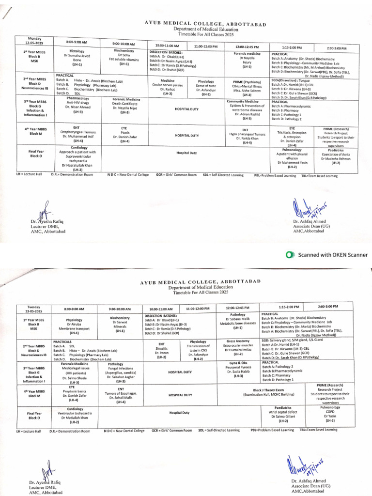 Timetable 12th To 16th May 2025 | PDF