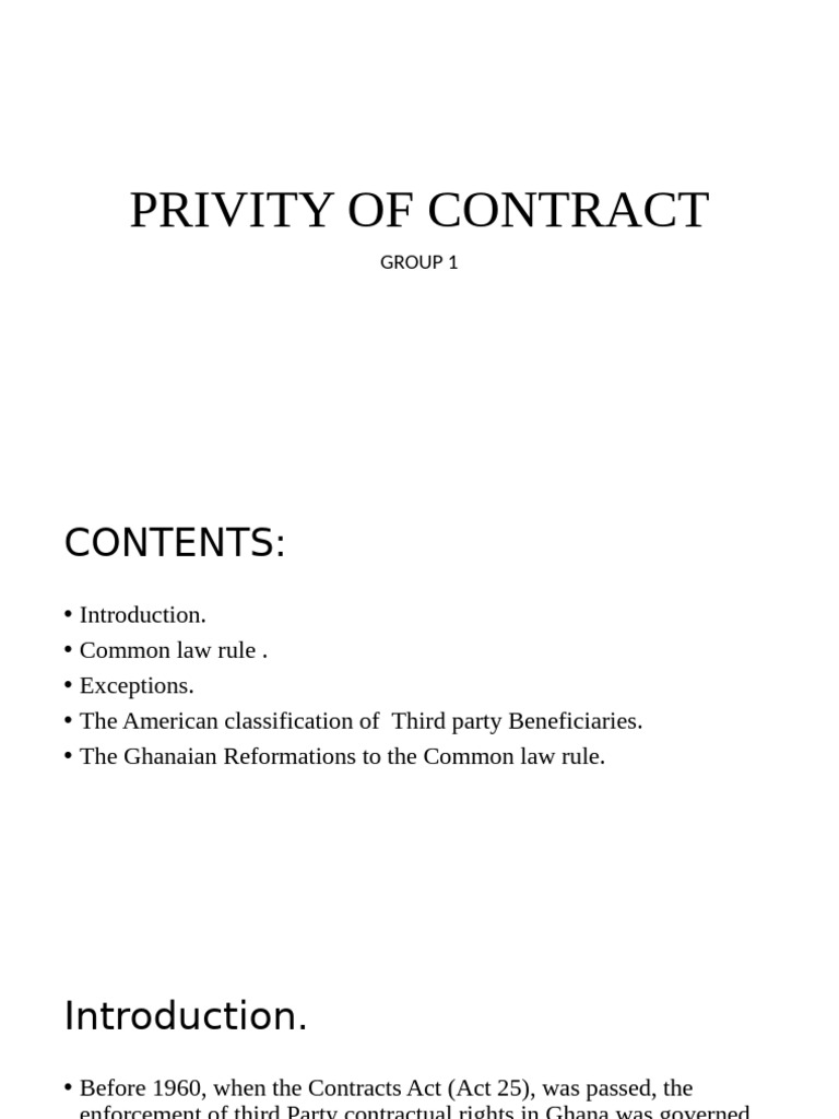 Privity of Contract (Group 1) Updated Work. | PDF | Business Law ...