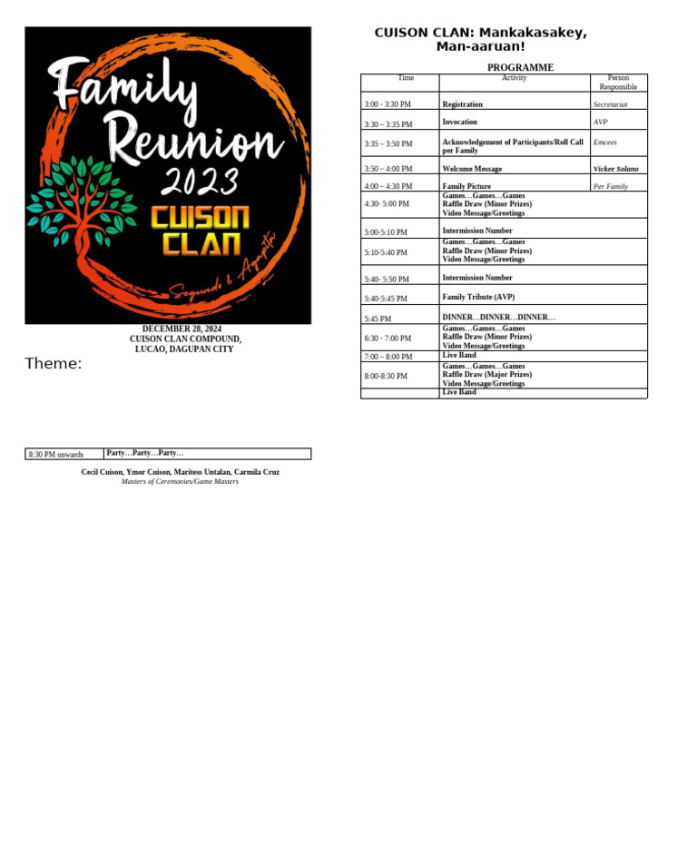 Cuison Clan Reunion-Programme | PDF