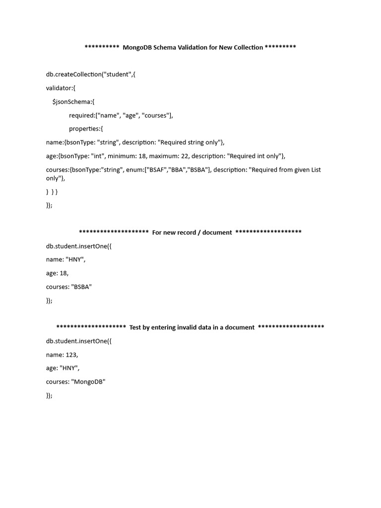 Example Schema Validation CRUD Oper | PDF