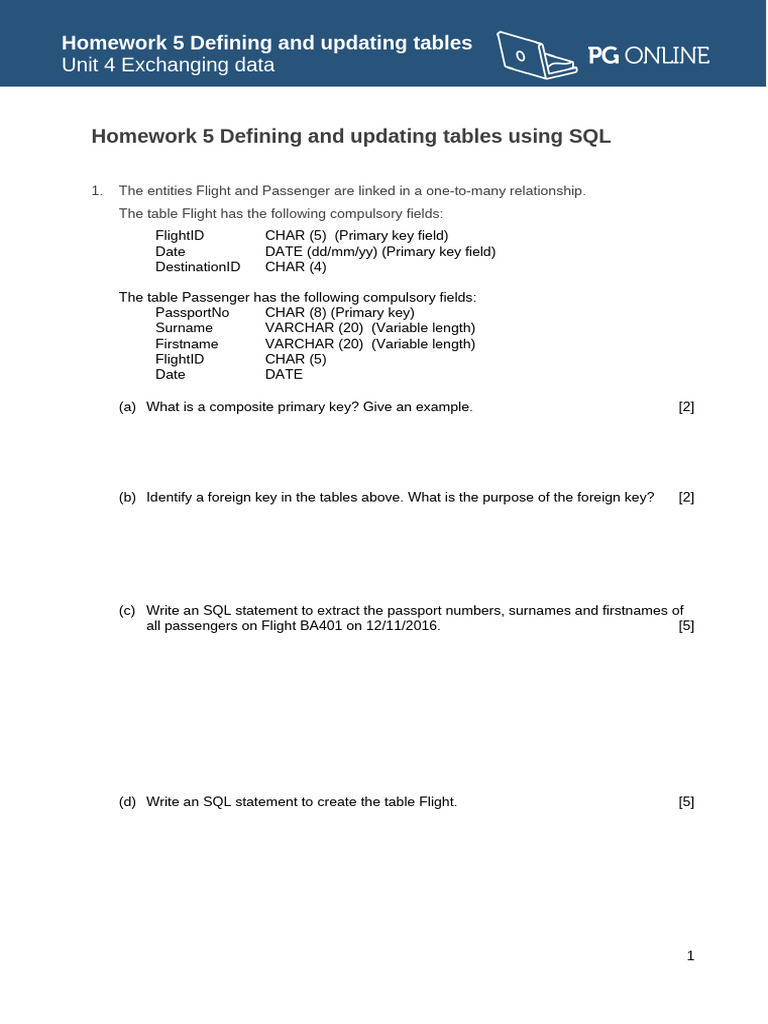 Exchanging Data Homework 5 Defining and Updating Tables Using SQL | PDF