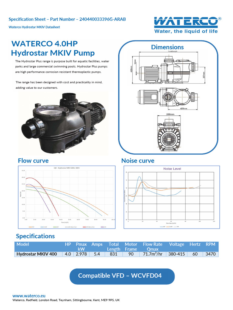 Waterco Hydrostar MKIV Pump Specs | PDF