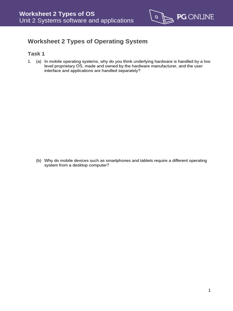 Worksheet 2 Types of OS | PDF