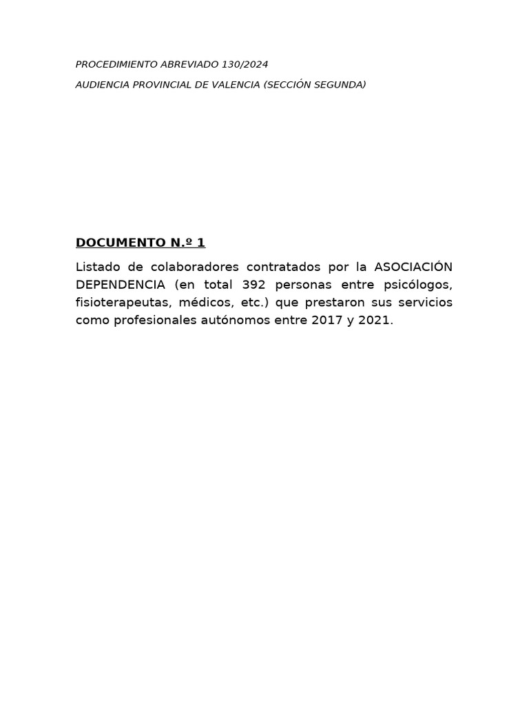 Documento N.º 1: Procedimiento Abreviado 130/2024 Audiencia Provincial de Valencia (Sección ...