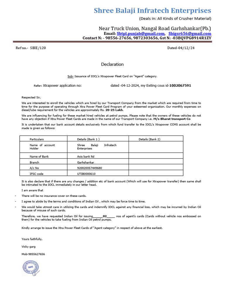 Request for IOCL Xtrapower Fleet Cards | PDF | Petroleum | Fuels