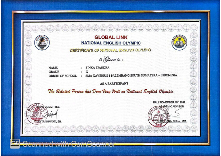 National Olympic English Certif | PDF