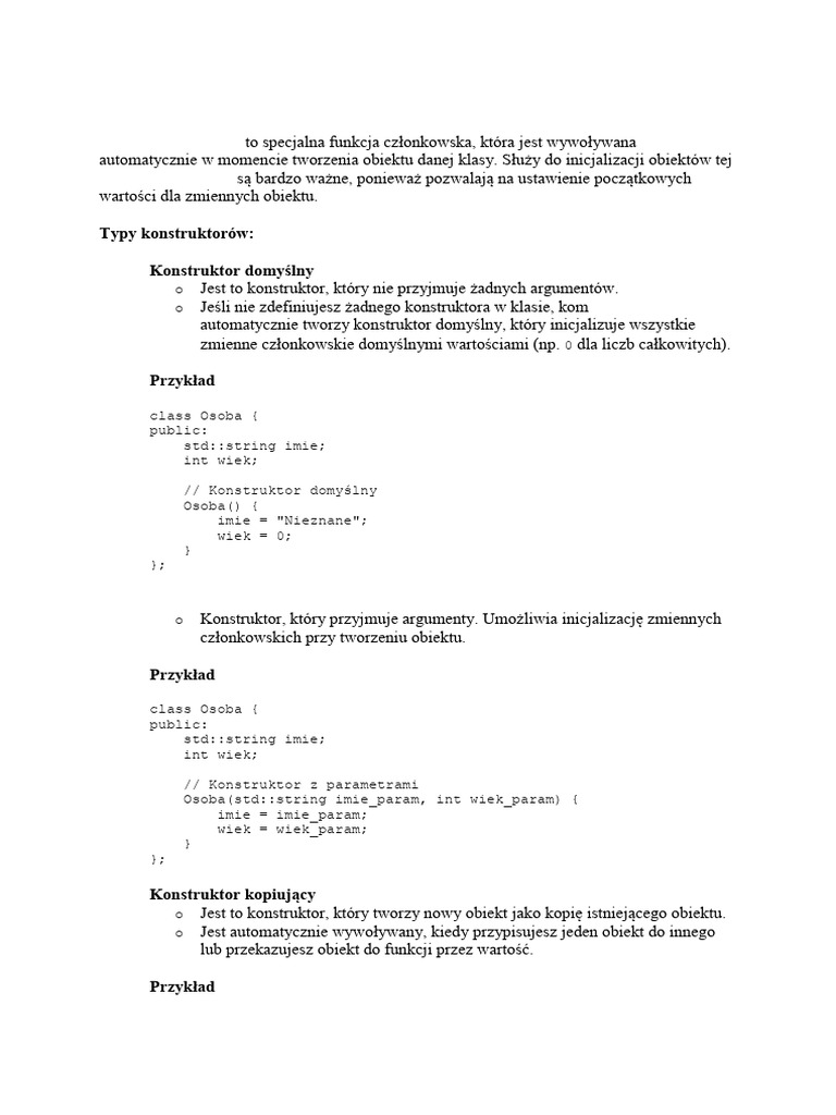 Konstruktory W CPP | PDF