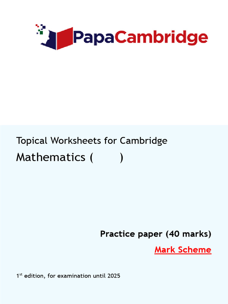Practice Paper 40 Marks - Mark Scheme | PDF | Mathematics | Algebra