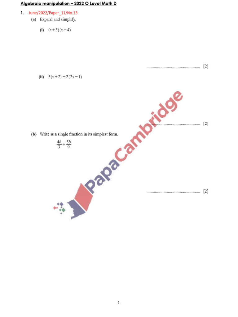 2022 Algebraic Manipulation O Level 4024 | PDF
