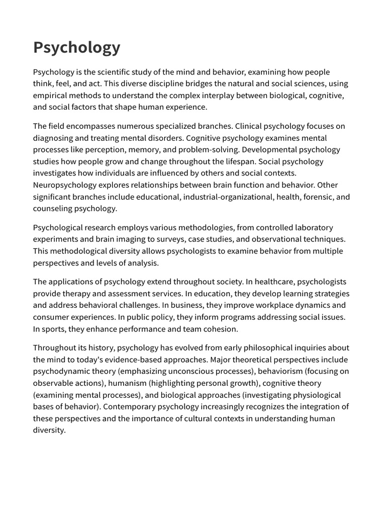 Overview of Psychology and Its Branches | PDF