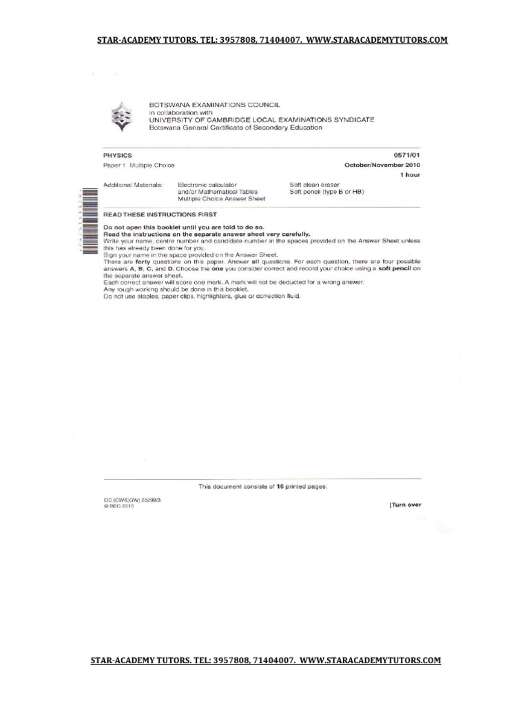 BGCSE Physics Paper 1, 2008 | PDF