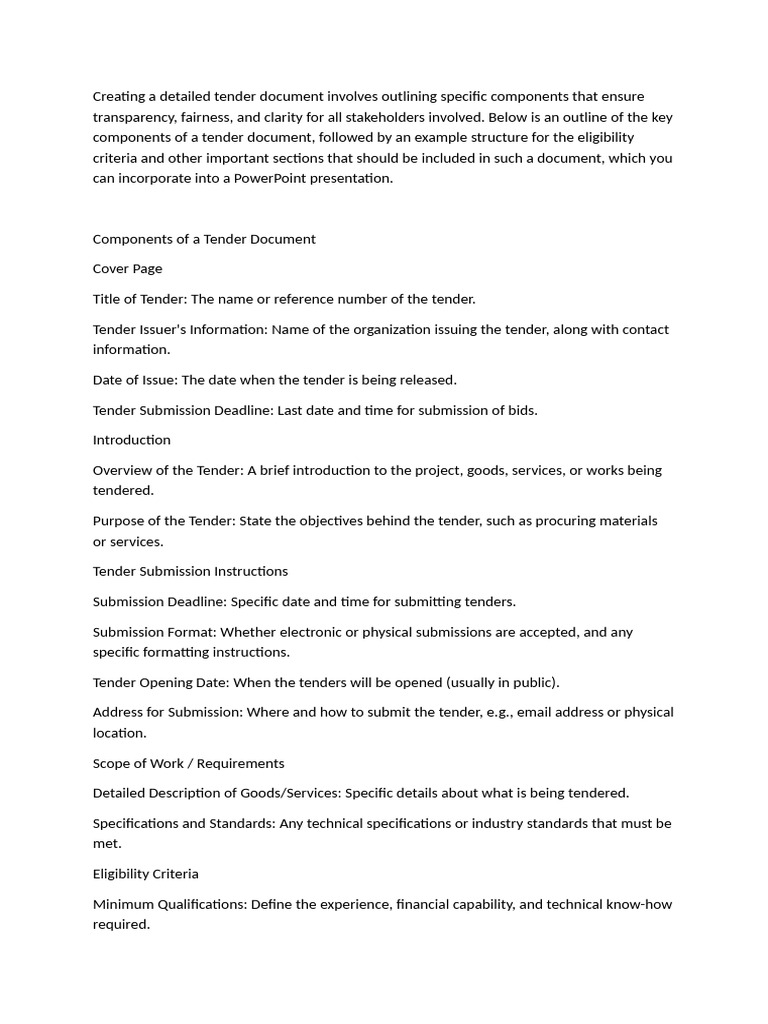 Tender Document Creation Guide | PDF | Specification (Technical ...