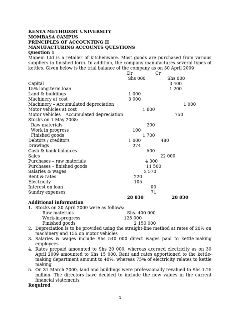 Manufacturing Accounts Questions | PDF | Expense | Depreciation