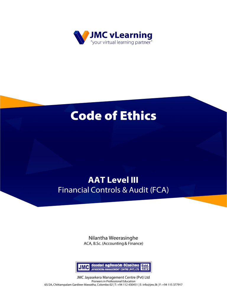 JMC VLearning AAT 3 E FCA-Code of Ethics-Nilantha Weerasinghe | PDF ...