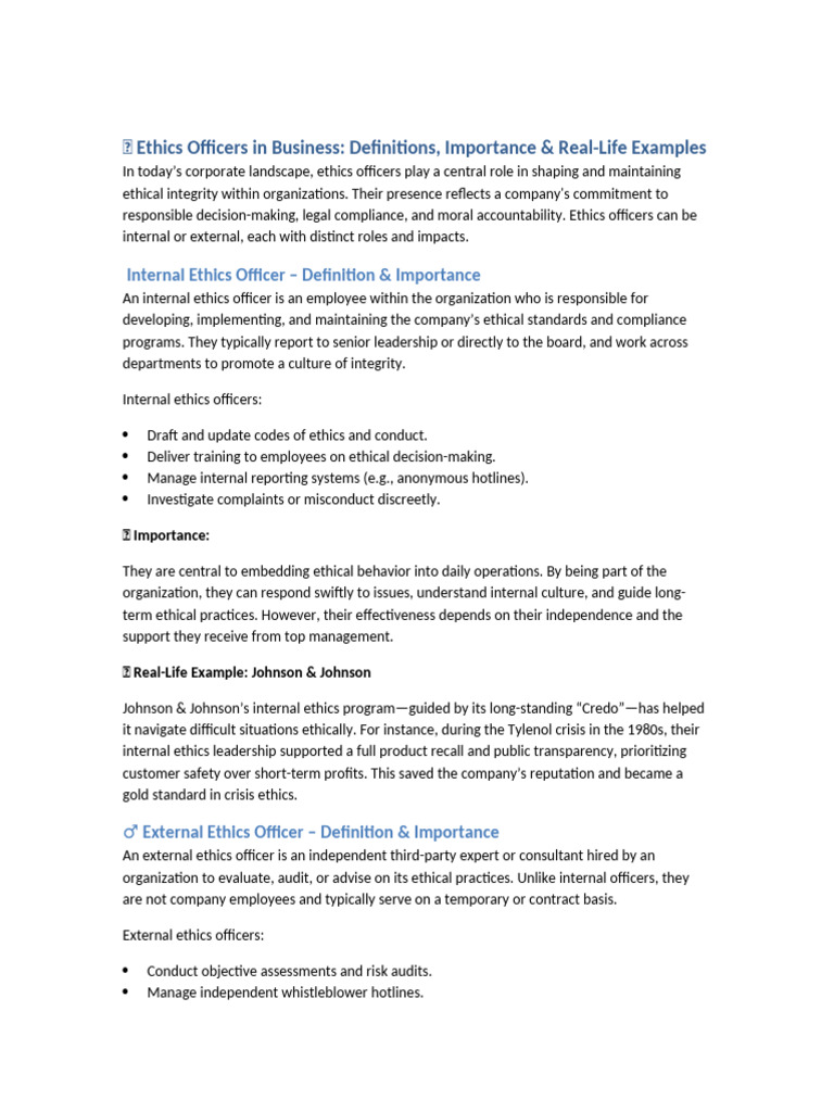 Role of Ethics Officers in Business | PDF | Consultant | Credibility