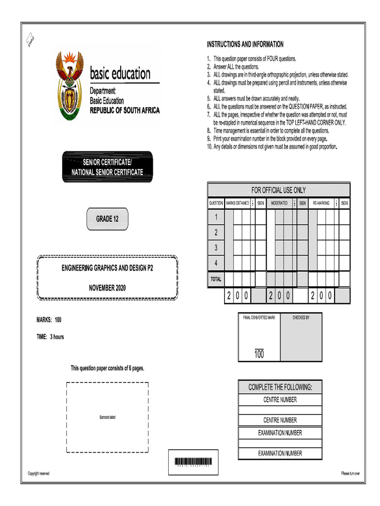 Engineering Graphics & Design P2 Nov 2020 Eng | PDF