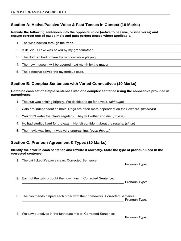 Section A_ Active_Passive Voice & Past Tenses in Context (10 Marks ...