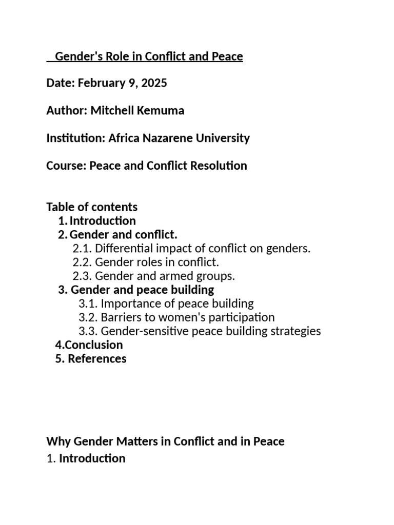 Gender Dynamics in Conflict and Peace | PDF | Peacebuilding | Violence