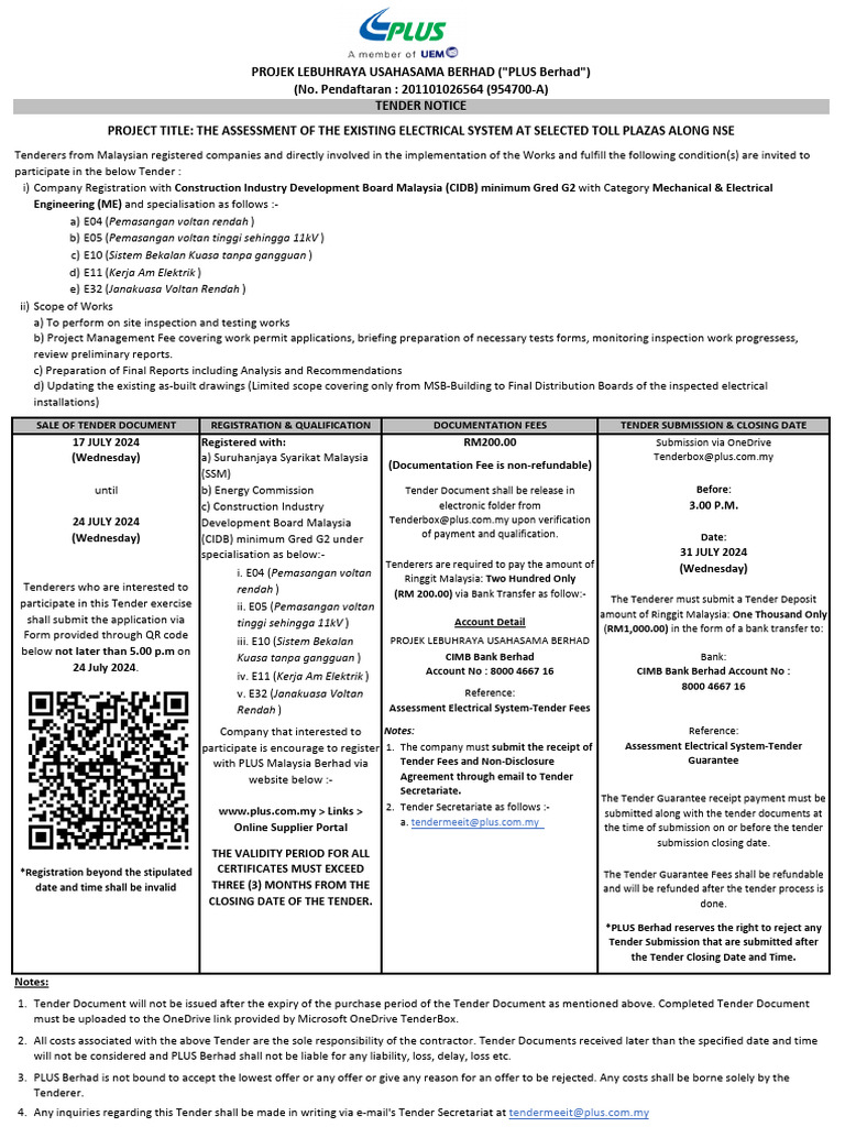 17 Jul Open Tender Ads - Assessment Electrical System | PDF
