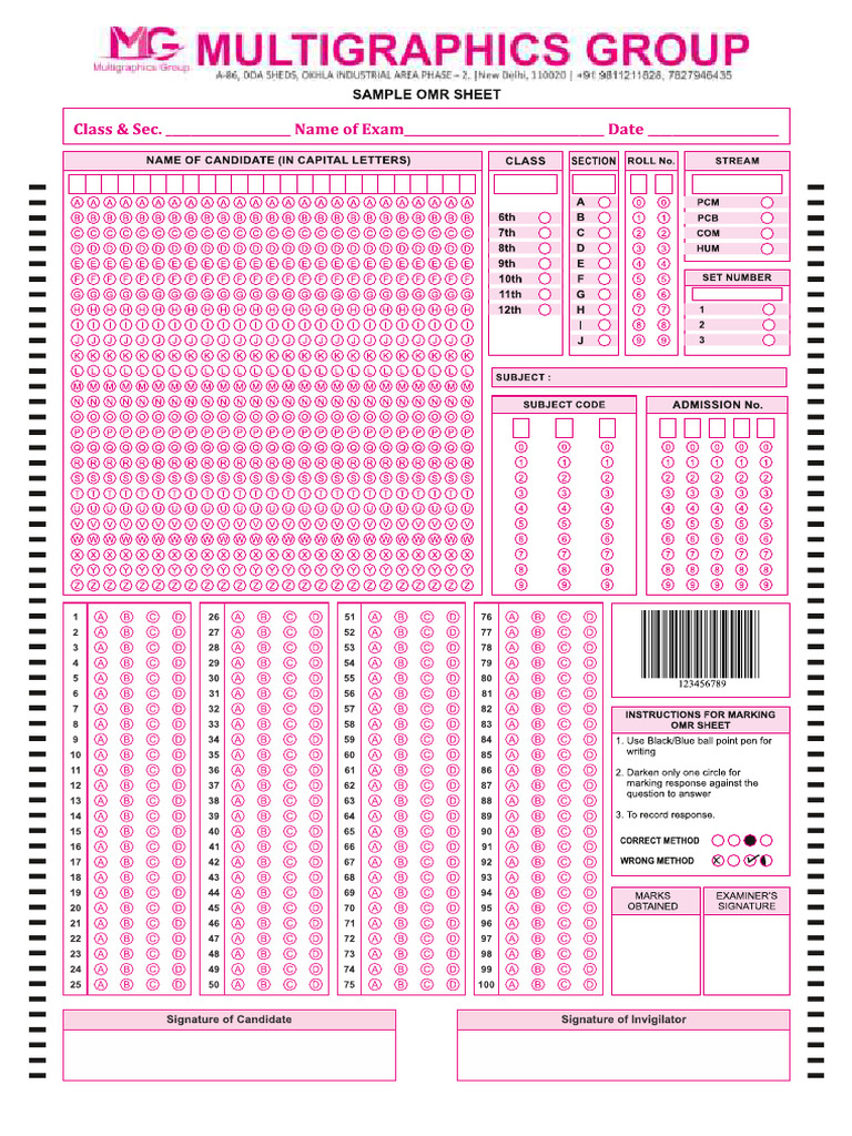 OMR Practice Sheets | PDF