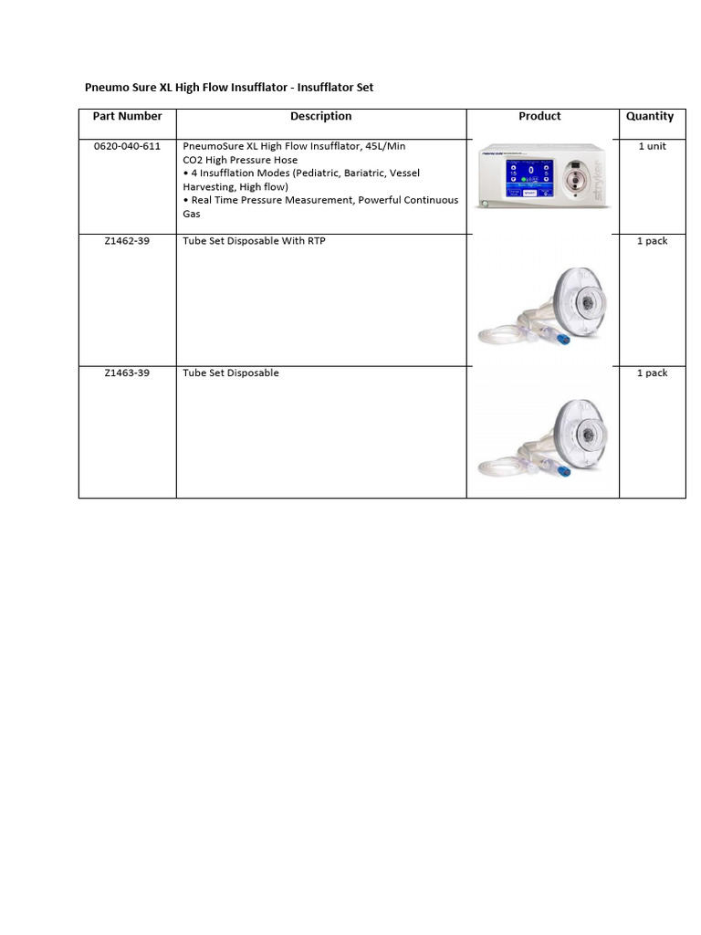 Specification - Pneumo Sure XL High Flow Insufflator Set | PDF
