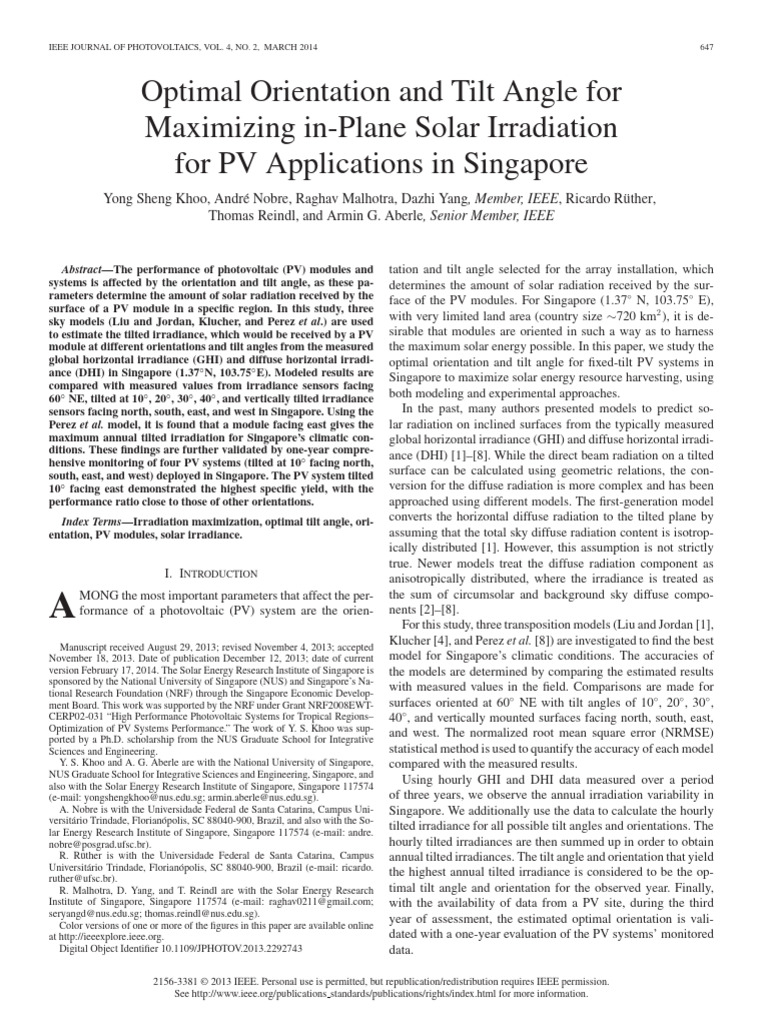 Optimal Orientation and Tilt Angle For Maximizing In-Plane Solar Irradiation For PV Applications ...