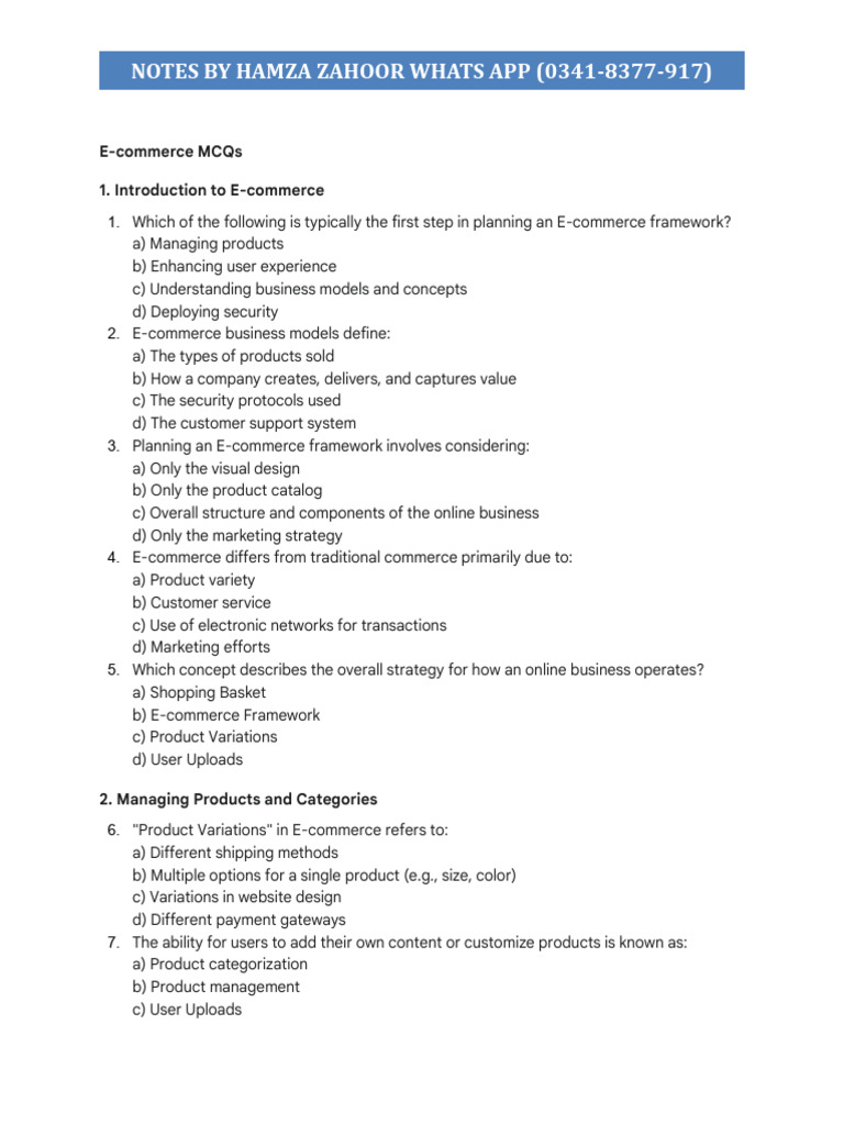 E-Commerce Imp Mcqs - Hamza Zahoor | PDF | E Commerce | Search Engine Optimization