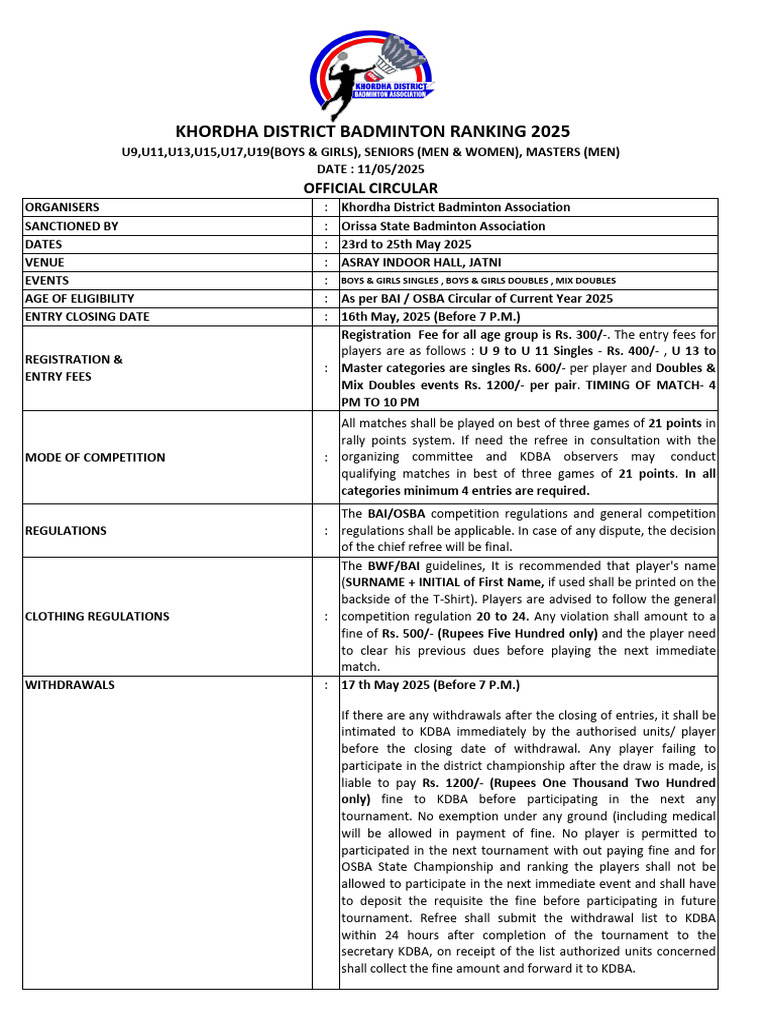 District Ranking Circular 2025 | PDF