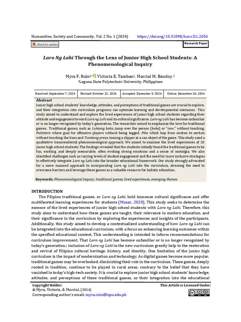 Junior High Students' Views on Laro ng Lahi | PDF | Qualitative ...